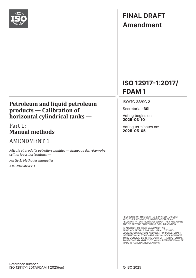 ISO 12917-1:2017/FDAmd 1 - Petroleum and liquid petroleum products — Calibration of horizontal