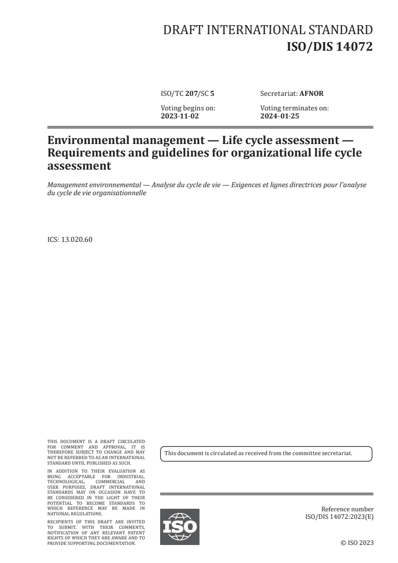 ISO 14072 - Environmental management — Life cycle assessment ...