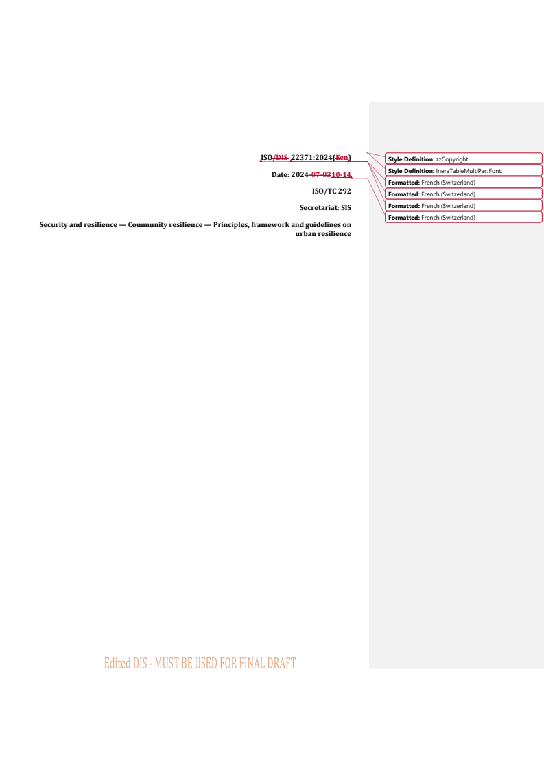 ISO/PRF 22371 - Security and resilience — Community resilience — Principles, framework and