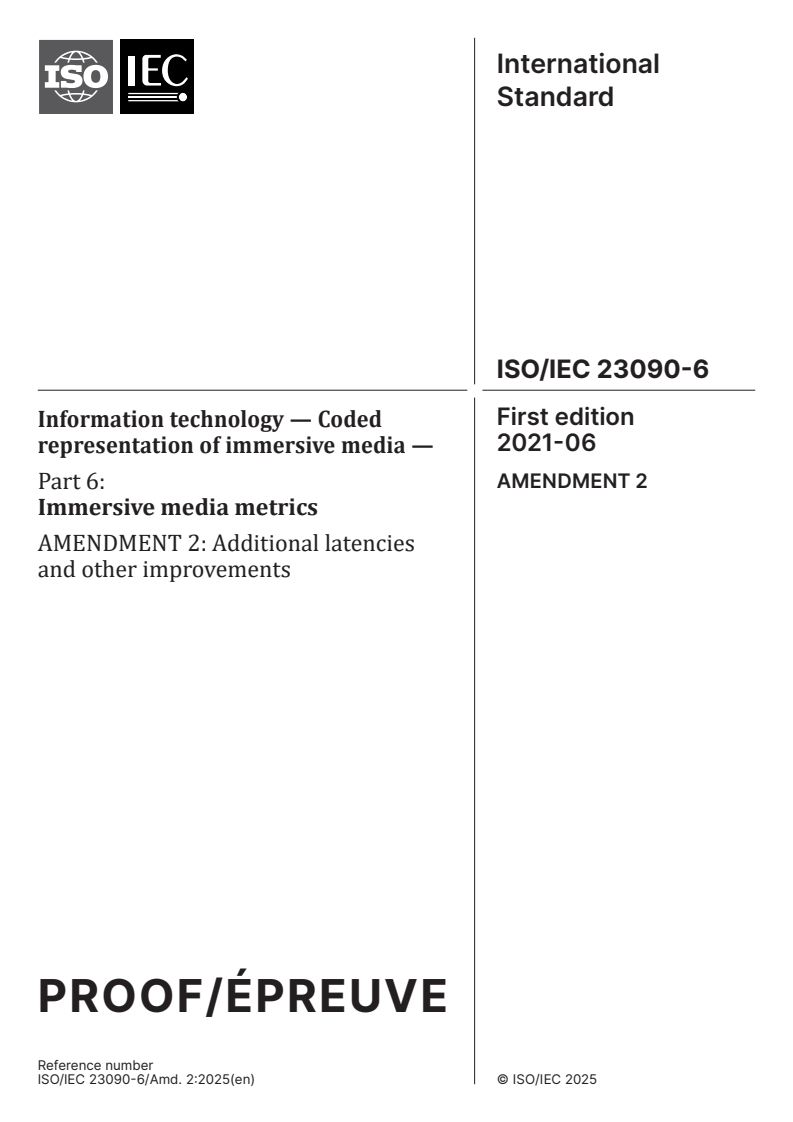 ISO/IEC 23090-6:2021/PRF Amd 2 - Information technology — Coded representation of immersive media