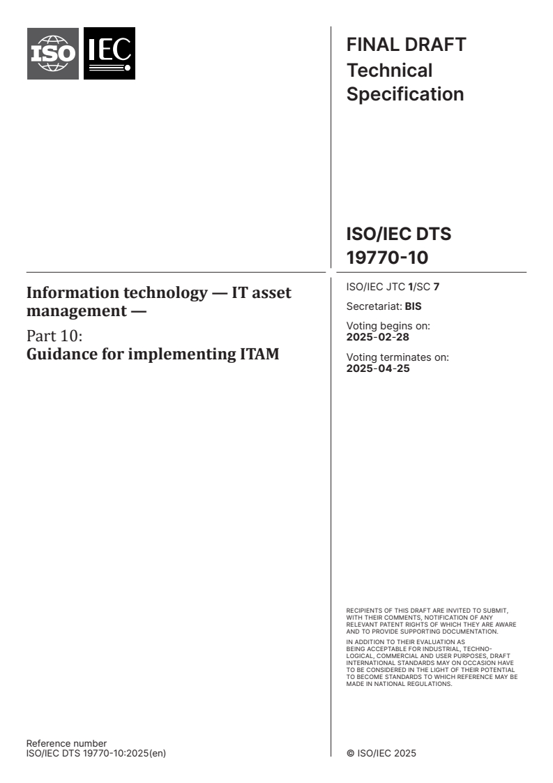 ISO/IEC TS 19770-10 - Information technology — IT asset management — Part 10: Guidance for