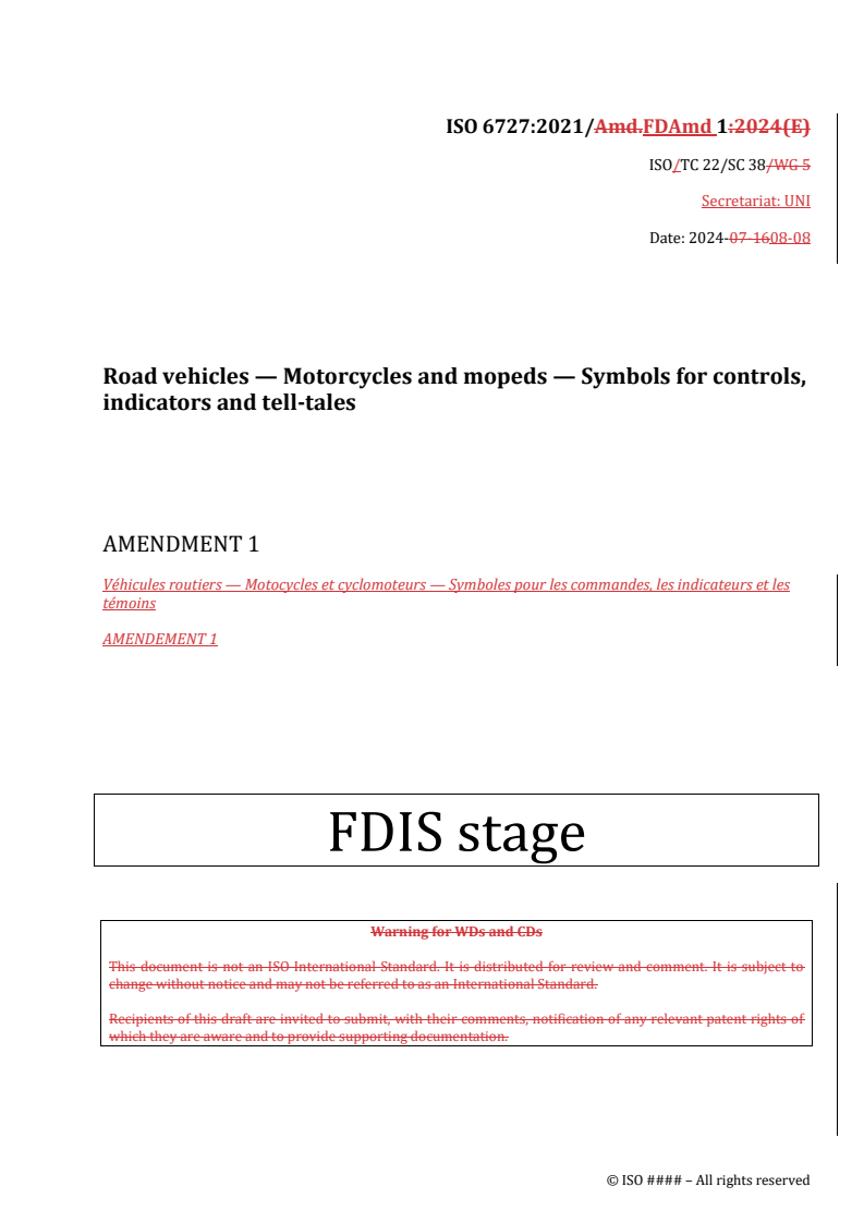 ISO 6727:2021/Amd 1 - Road vehicles — Motorcycles and mopeds — Symbols for controls, indicators and