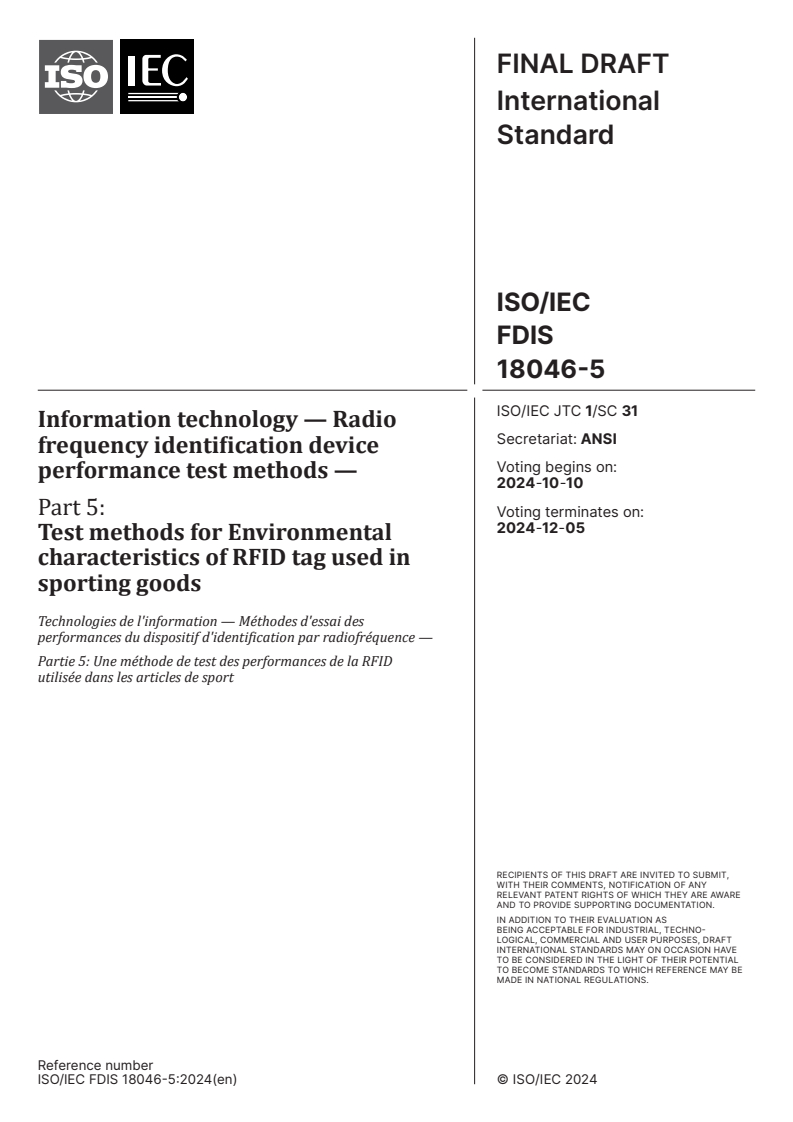 ISO/IEC FDIS 18046-5 - Information technology — Radio frequency identification device performance
