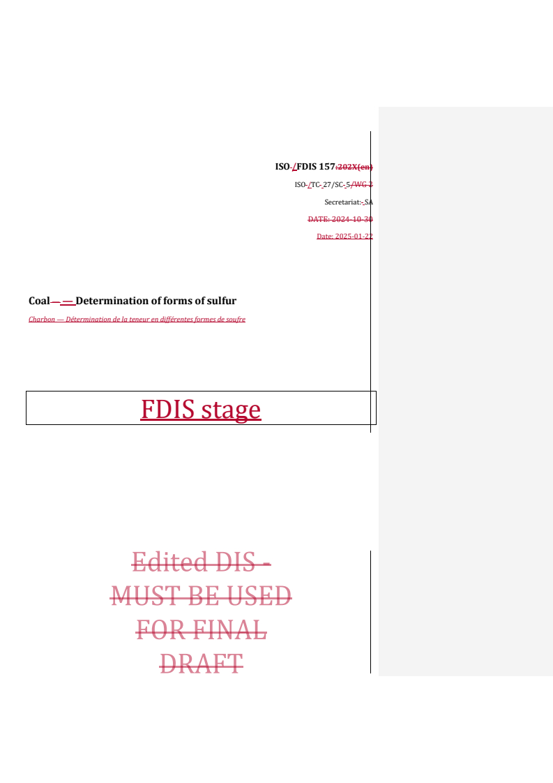 ISO/FDIS 157 - Coal — Determination of forms of sulfur