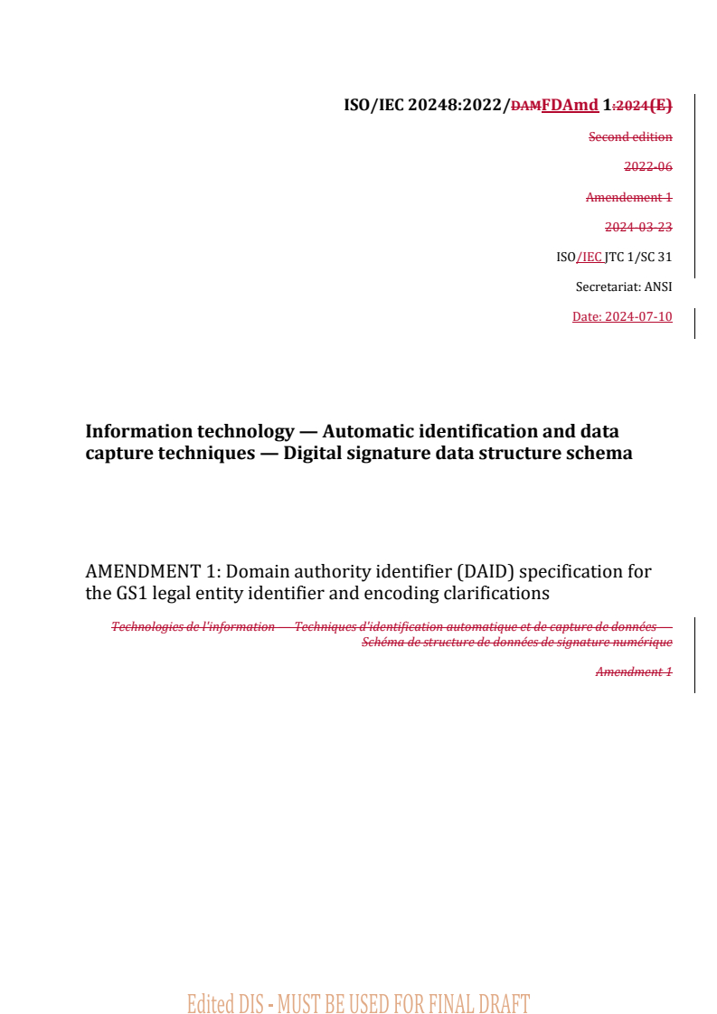 ISO/IEC 20248:2022/FDAmd 1 - Information technology — Automatic identification and data capture
