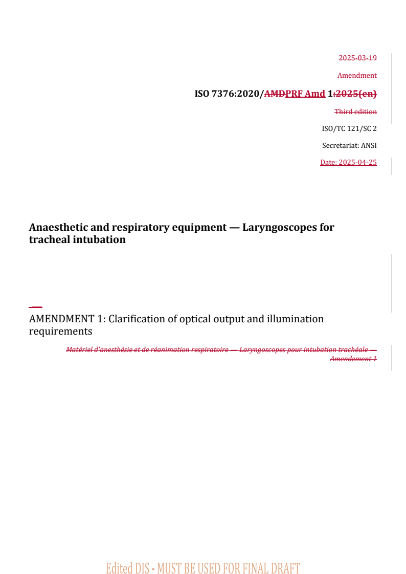 ISO 7376:2020/PRF Amd 1 - Anaesthetic and respiratory equipment ...