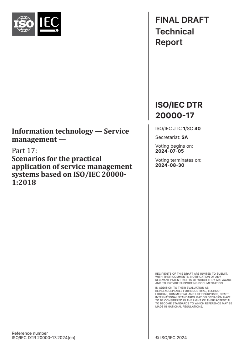 ISO/IEC TR 20000-17 - Information technology — Service management — Part 17: Scenarios for the