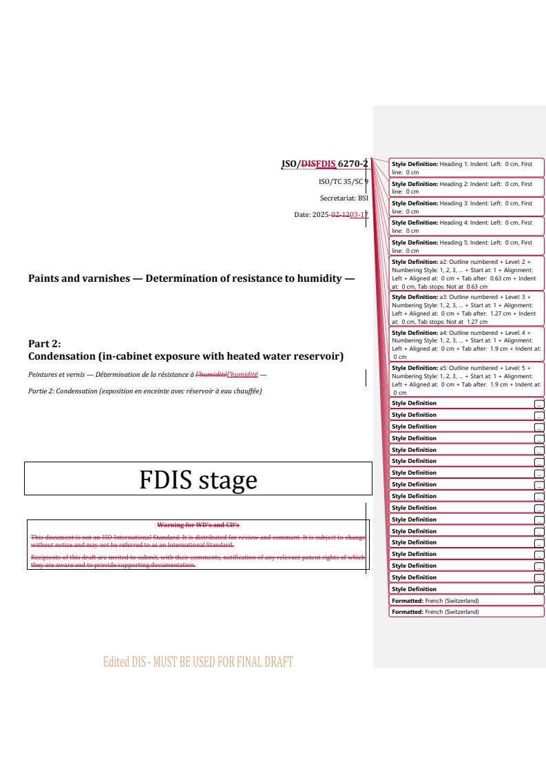 ISO/FDIS 6270-2 - Paints and varnishes — Determination of resistance to humidity — Part 2: