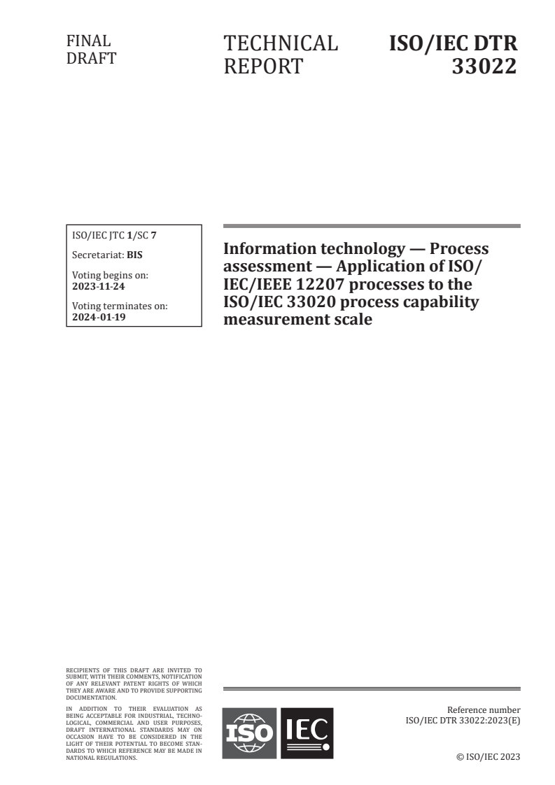 ISO/IEC DTR 33022 - Information technology — Process assessment — Application of ISO/IEC/IEEE 12207