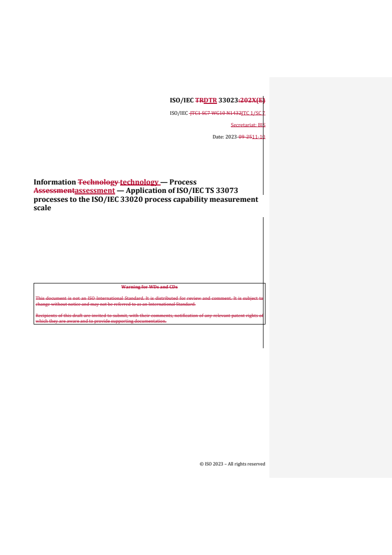 ISO/IEC DTR 33023 - Information technology — Process assessment — Application of ISO/IEC TS 33073