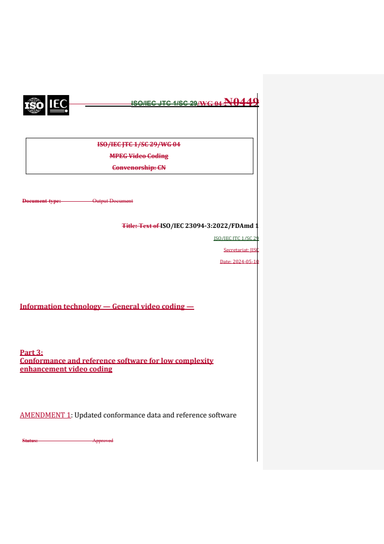 ISO/IEC 23094-3:2022/FDAmd 1 - Information technology — General video coding — Part 3: Conformance
