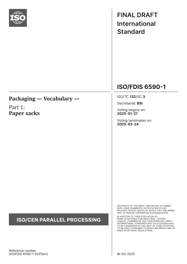 ISO 6590-1 - Packaging — Vocabulary — Part 1: Paper sacks