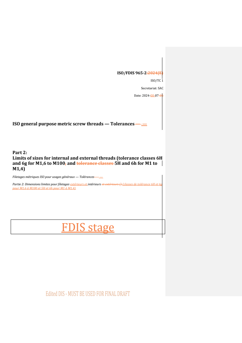 ISO 965-2 - ISO general purpose metric screw threads — Tolerances — Part 2: Limits of sizes for