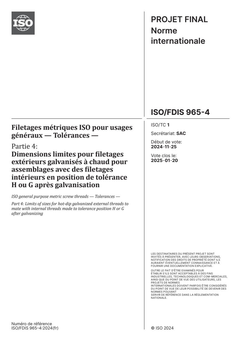 ISO 965-4 - ISO general purpose metric screw threads — Tolerances — Part 4: Limits of sizes for