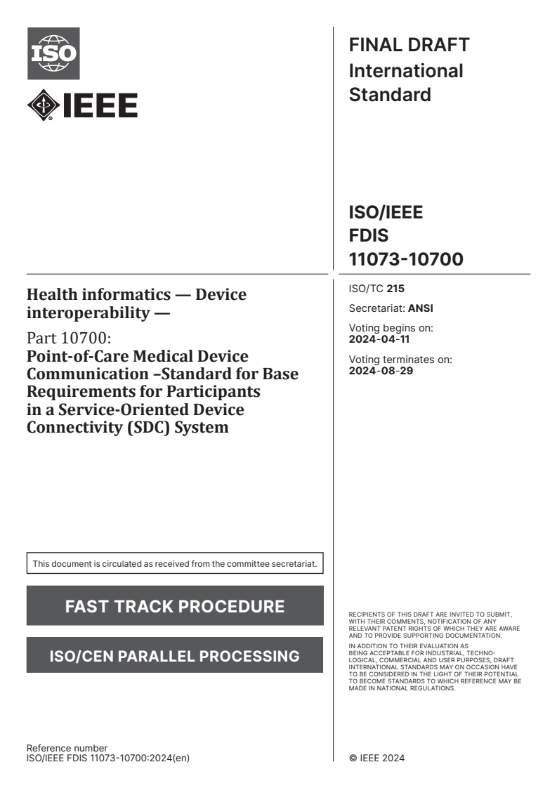 ISO/IEEE 11073-10700 - Health informatics — Device interoperability — Part 10700: Point‐of‐care