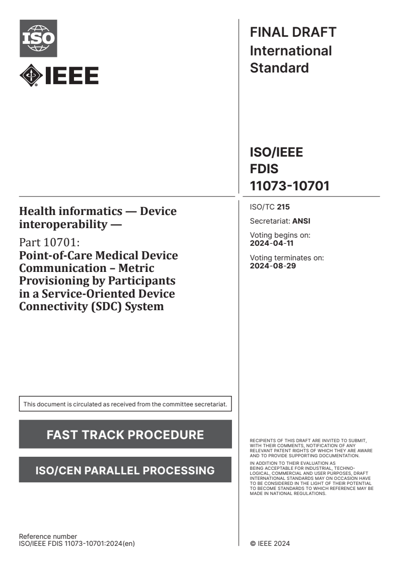 ISO/IEEE 11073-10701 - Health informatics — Device interoperability — Part 10701: Point-of-care