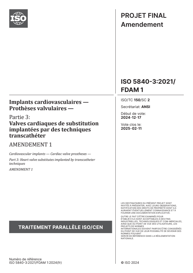 ISO 5840-3:2021/FDAmd 1 - Cardiovascular implants — Cardiac valve prostheses — Part 3: Heart valve