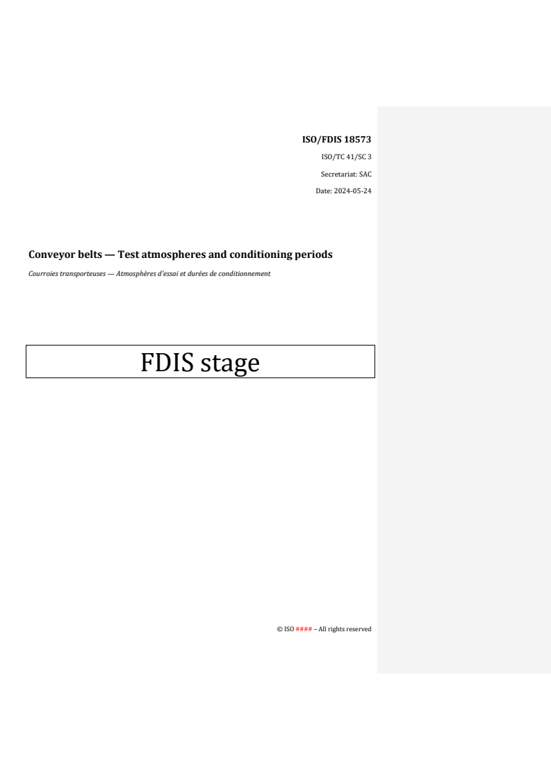 ISO 18573 - Conveyor belts — Test atmospheres and conditioning periods
