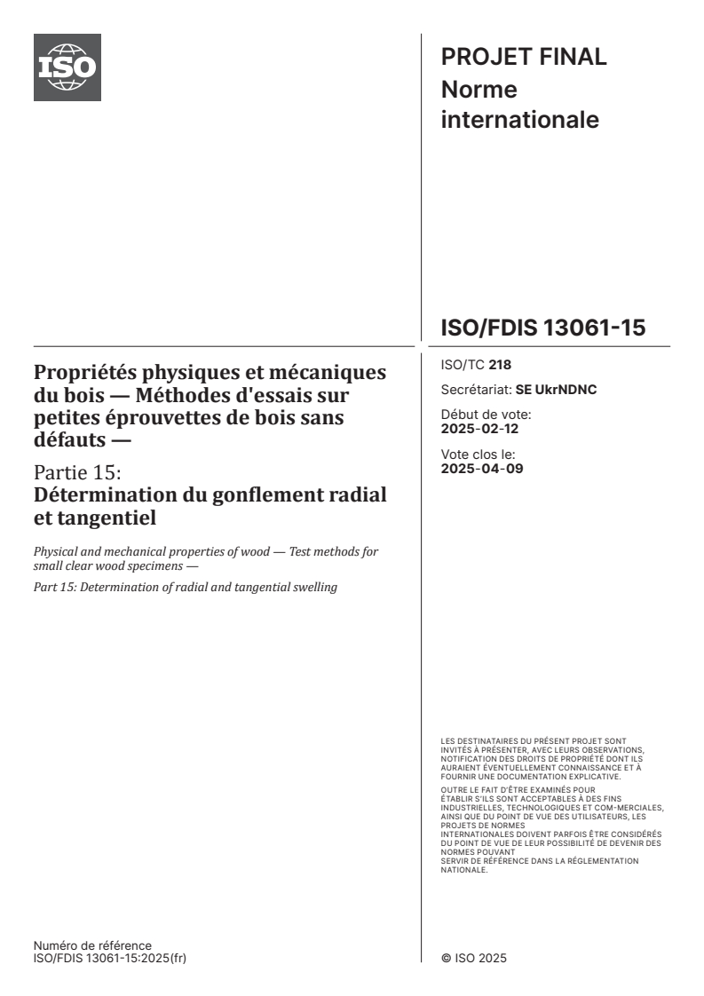ISO/FDIS 13061-15 - Physical and mechanical properties of wood — Test ...
