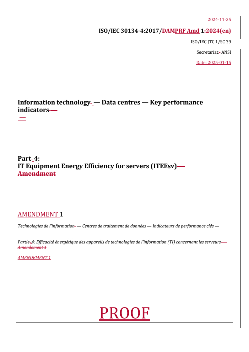 ISO/IEC 30134-4:2017/PRF Amd 1 - Information technology — Data centres — Key performance indicators