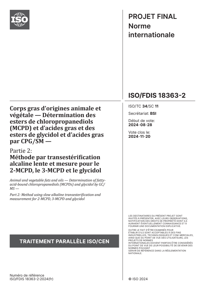 ISO/FDIS 18363-2 - Animal and vegetable fats and oils — Determination of fatty-acid-bound