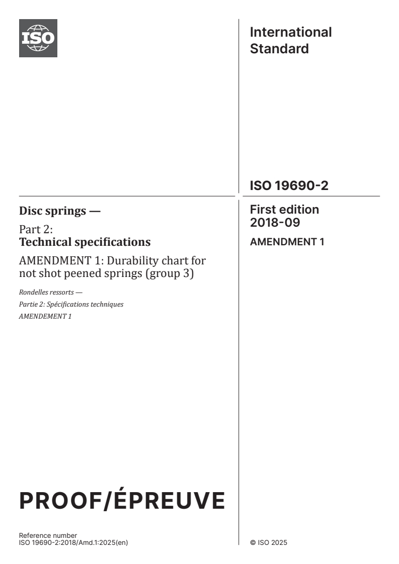 ISO 19690-2:2018/PRF Amd 1 - Disc springs — Part 2: Technical specifications — Amendment 1: