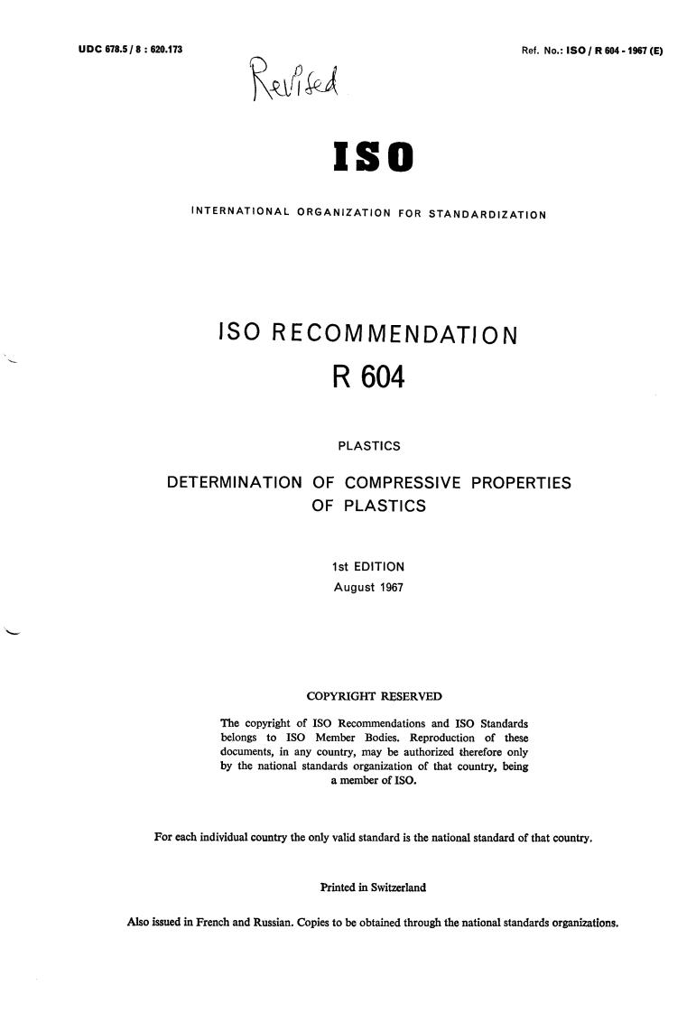 ISO/R 604:1967 - Title missing - Legacy paper document