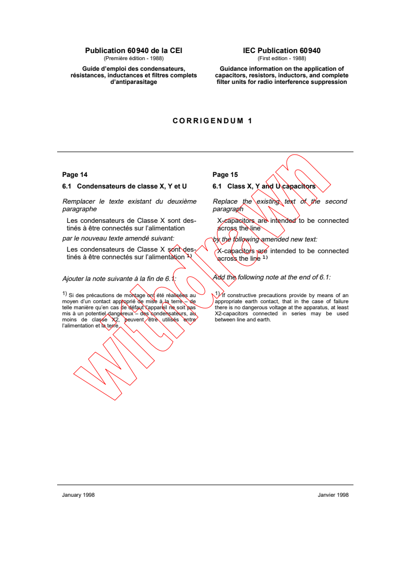 IEC 60940:1988/COR1:1998 - Corrigendum 1 - Guidance information on the application of capacitors,