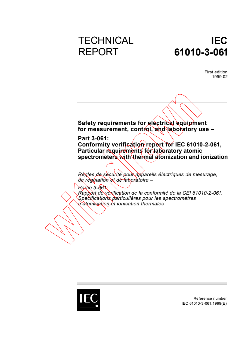 IEC TR 61010-3-061:1999 - Safety requirements for electrical equipment for measurement, control, and