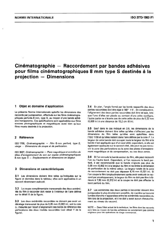 ISO 3773:1983 - Cinematography — Tape splices for 8 mm Type S motion-picture film for projector use