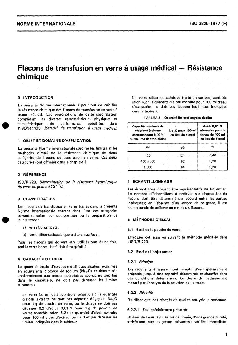 ISO 3825:1977 - Glass transfusion bottles for medical use — Chemical resistance