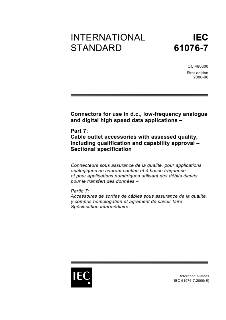 IEC 61076-7:2000 - Connectors for use in d.c., low-frequency analogue ...
