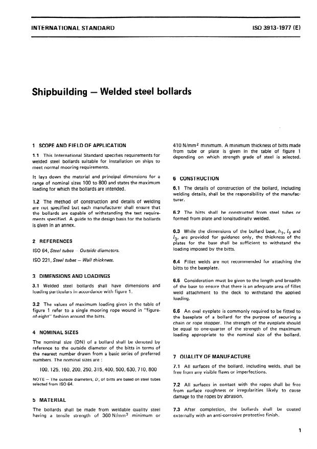 ISO 3913:1977 - Shipbuilding — Welded steel bollards