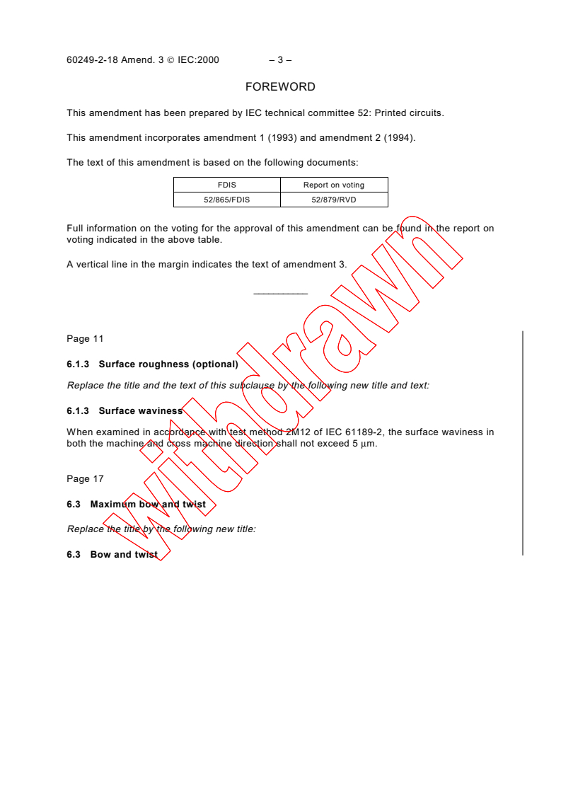 IEC 60249-2-18:1992/AMD3:2000 - Amendment 3 - Base materials for ...