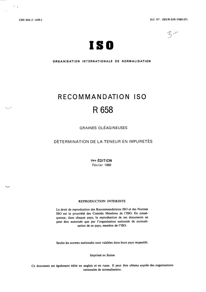 ISO/R 658:1968 - Title missing - Legacy paper document