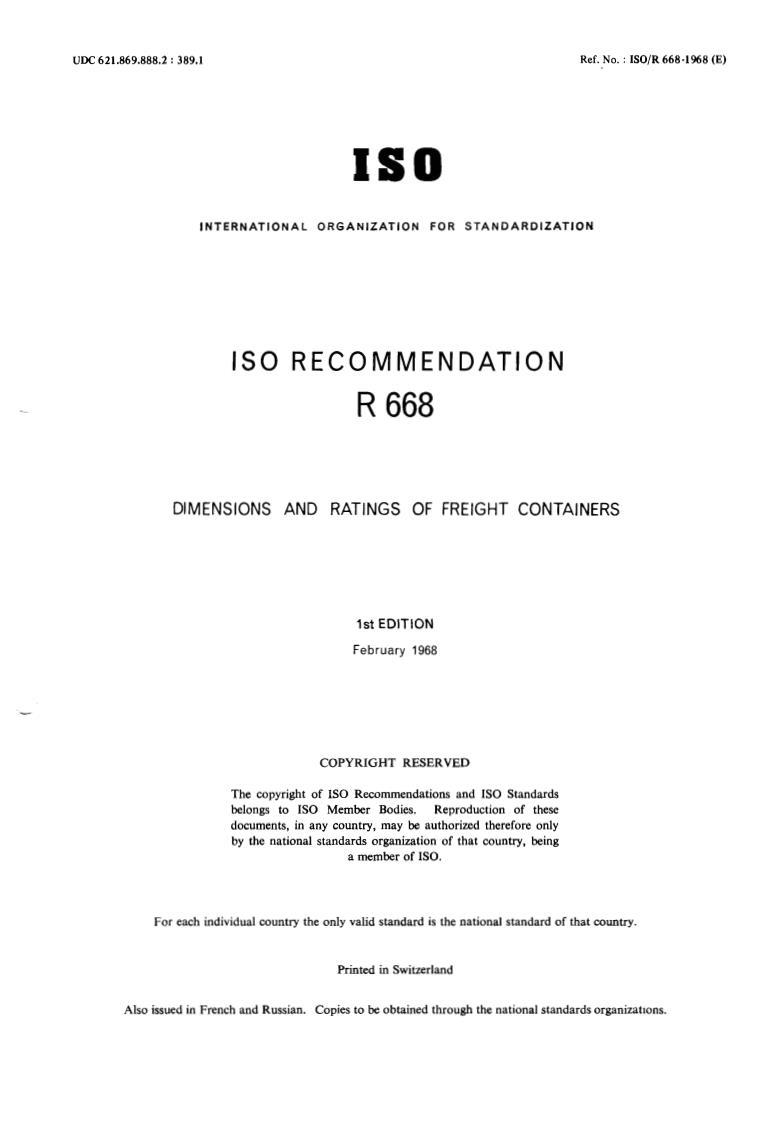 ISO/R 668:1968 - Title missing - Legacy paper document