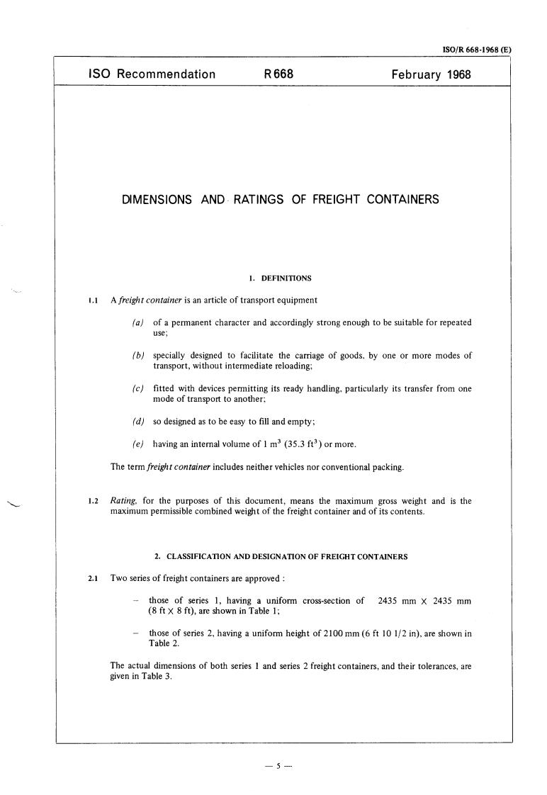 ISO/R 668:1968 - Title missing - Legacy paper document
