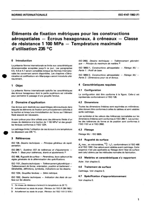ISO 4147:1983 - Metric fasteners for aerospace construction — Hexagon slotted (castellated) nuts
