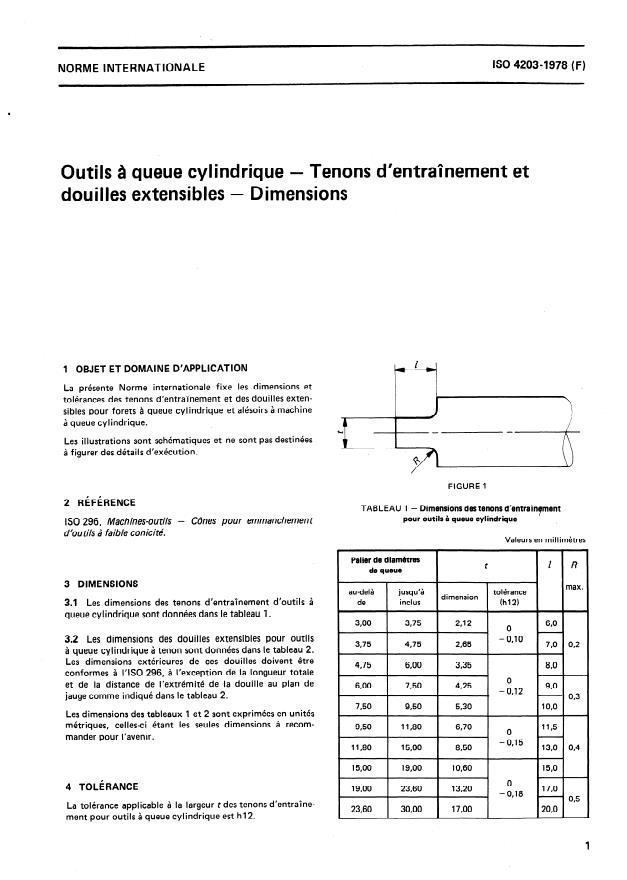 ISO 4203:1978 - Parallel shank tools — Driving tenons and sockets — Dimensions