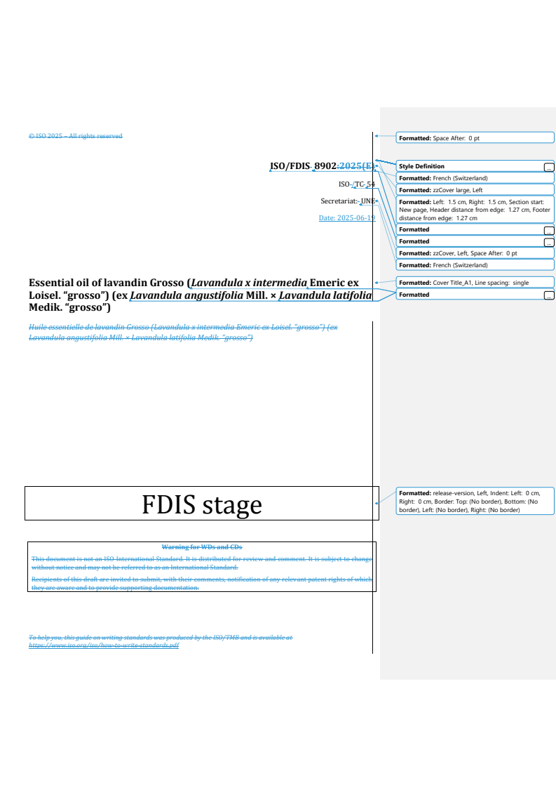 ISO/FDIS 8902 - Essential oil of lavandin Grosso (Lavandula x intermedia Emeric ex Loisel. “grosso”)